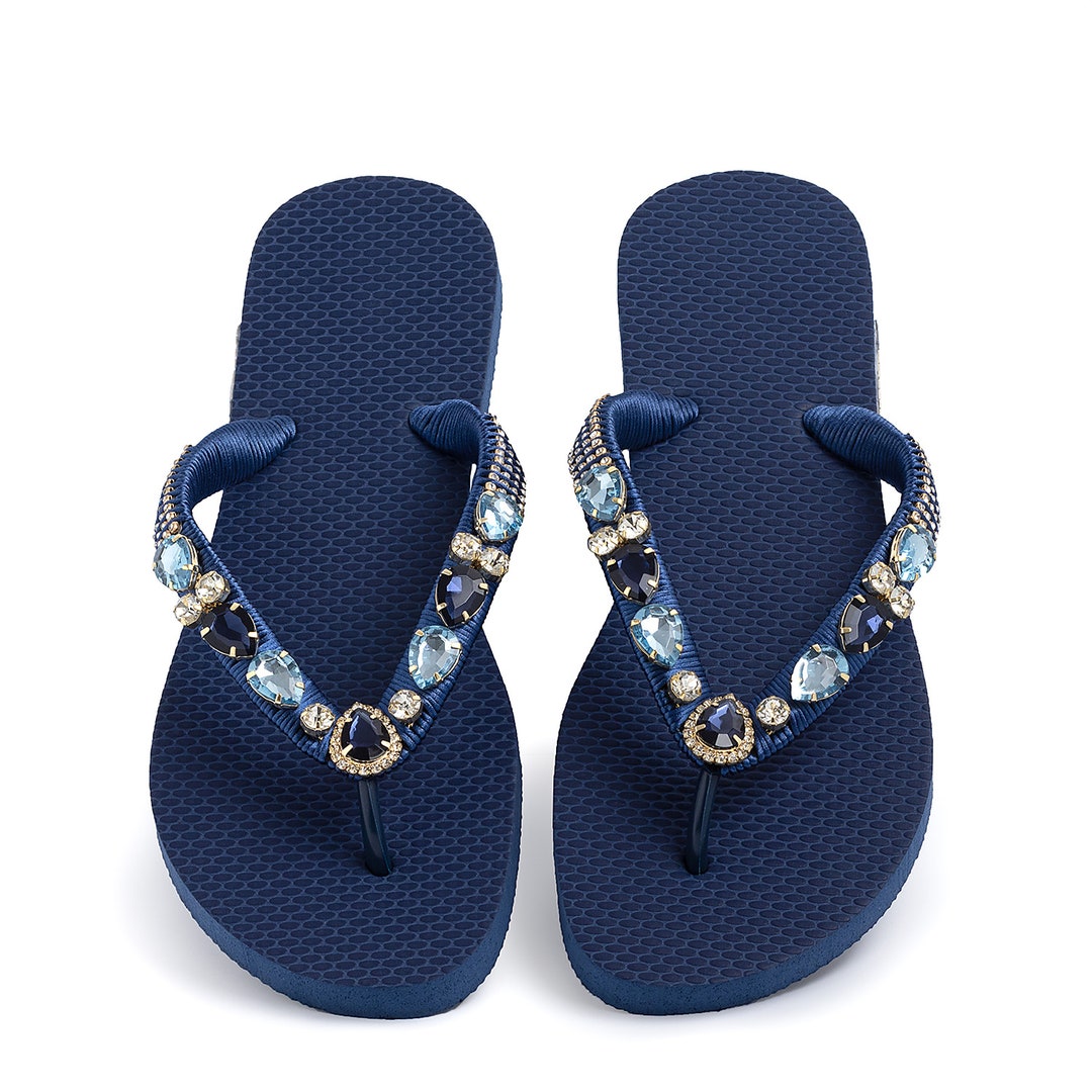 Flurrty Summer Casual Flip Flops Beach Sandals - 6-10 Size Blue Navy ...