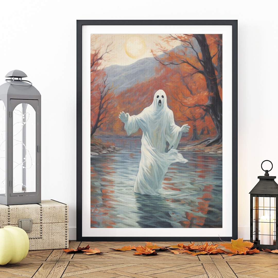 Spooky River Halloween Wall Art Decor | Ghost Fall Autumn River Poster ...