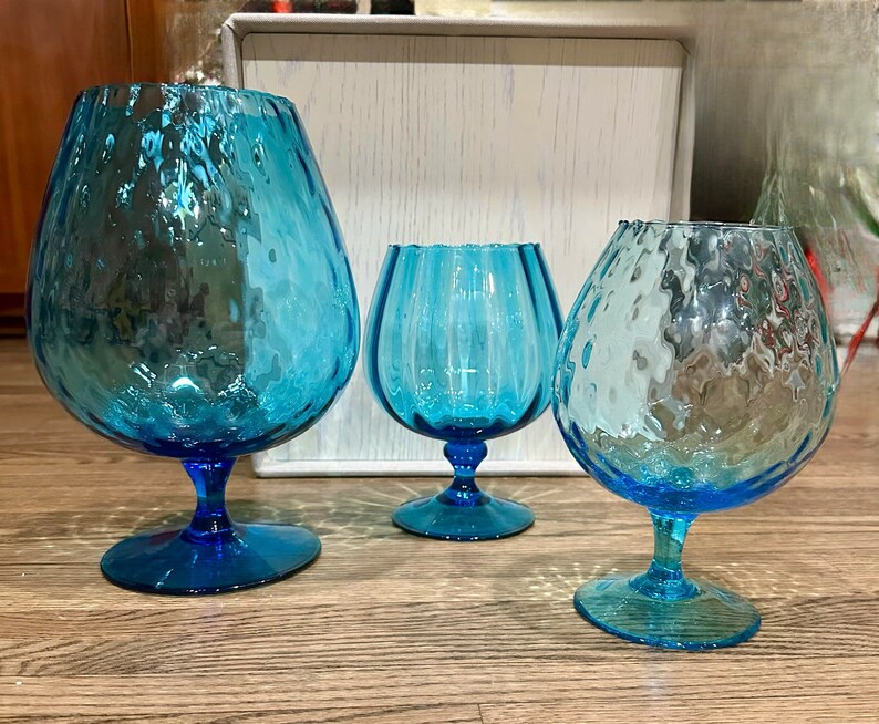 RARE SET of 3 Stunning Vintage Peacock Blue Mid Century Modern Empoli ...