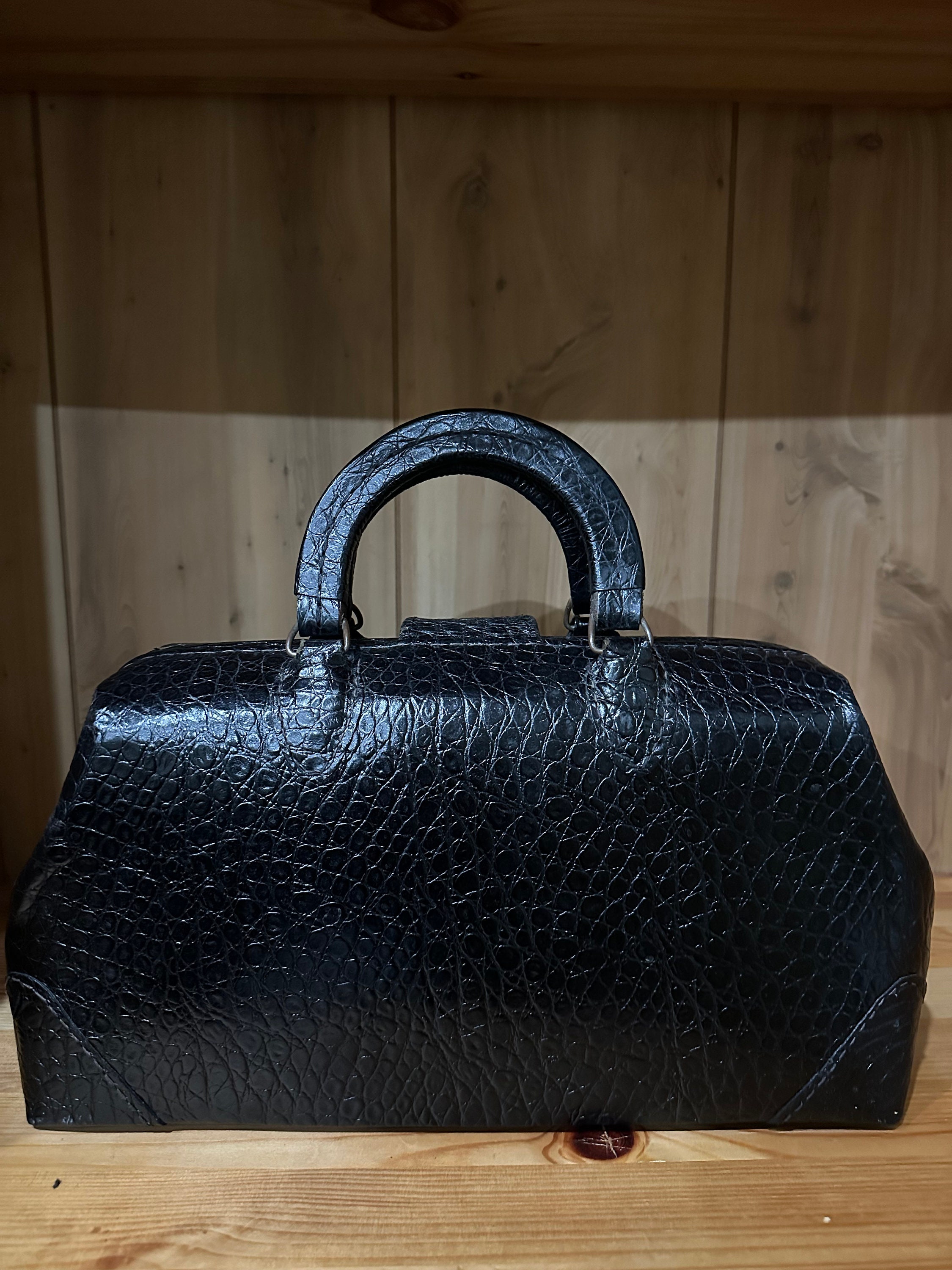 Cheney England Black Crocodile Print Genuine Leather Doctor - Etsy