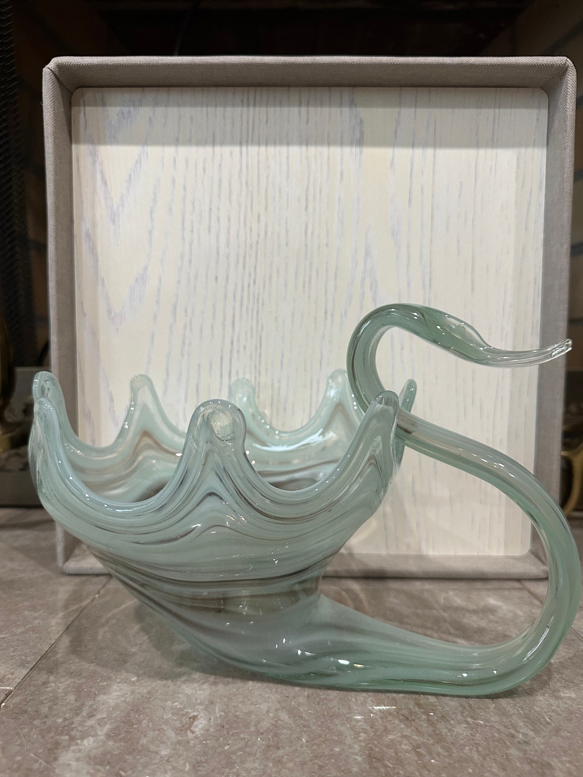 Vtg Hand Blown Sooner Style Art Glass Swan Bowl, Pastel Jade, White and ...