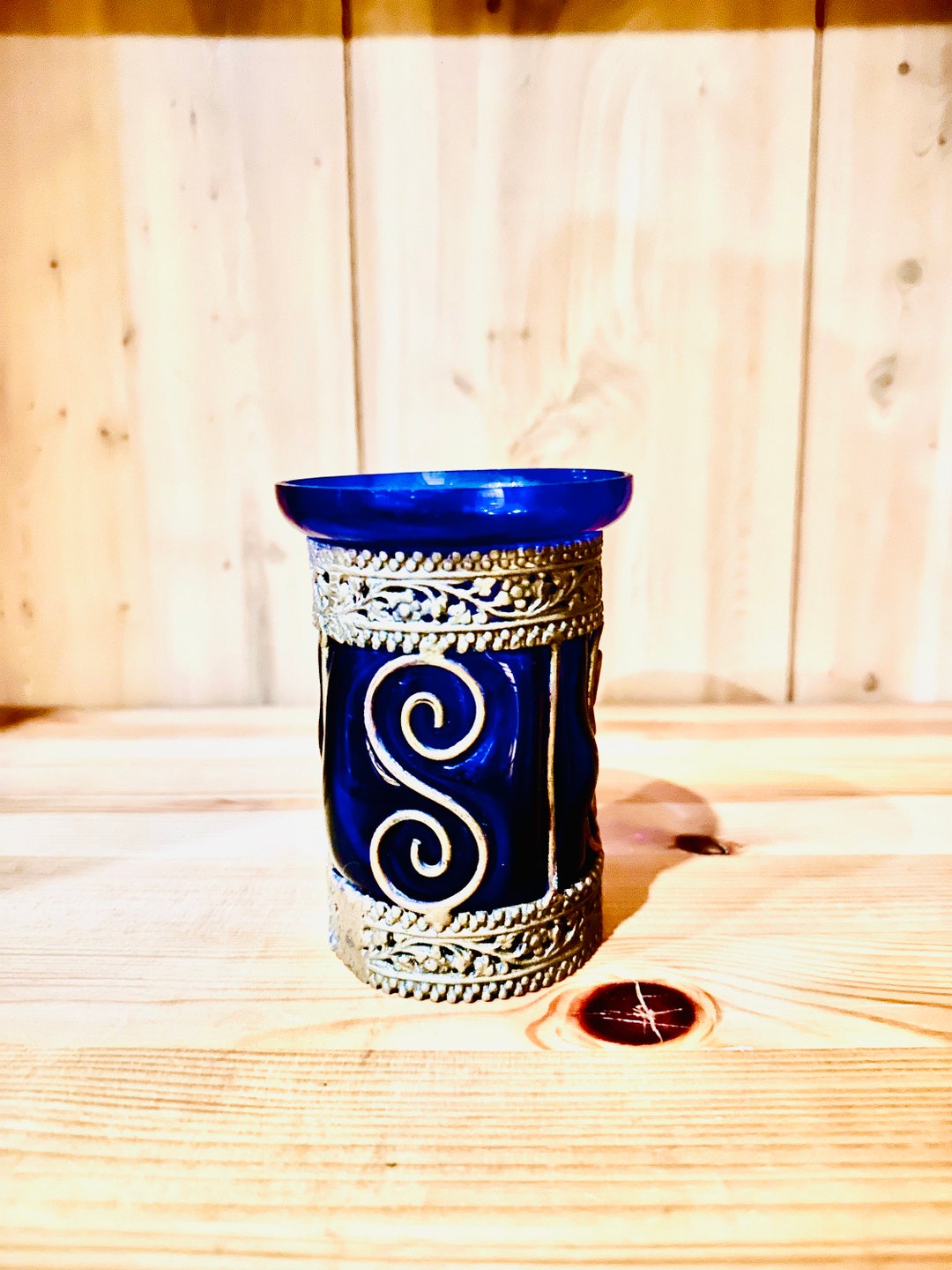 Venetian Cobalt Blue Caged Glass Vase Candle Holder Hand Blown Italian ...