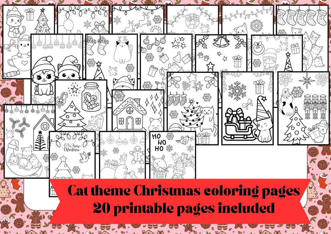 20 Printable Cat Theme Christmas Coloring Pages for Children, Best ...