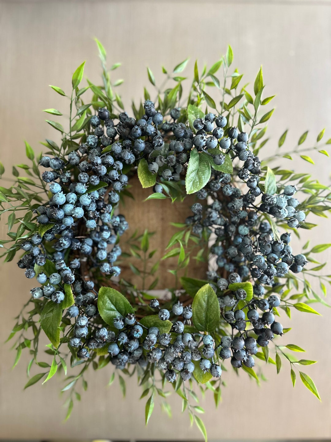 Blue Berry Wreath for Spring Winter Home Decor Candle Ring Tabletop ...