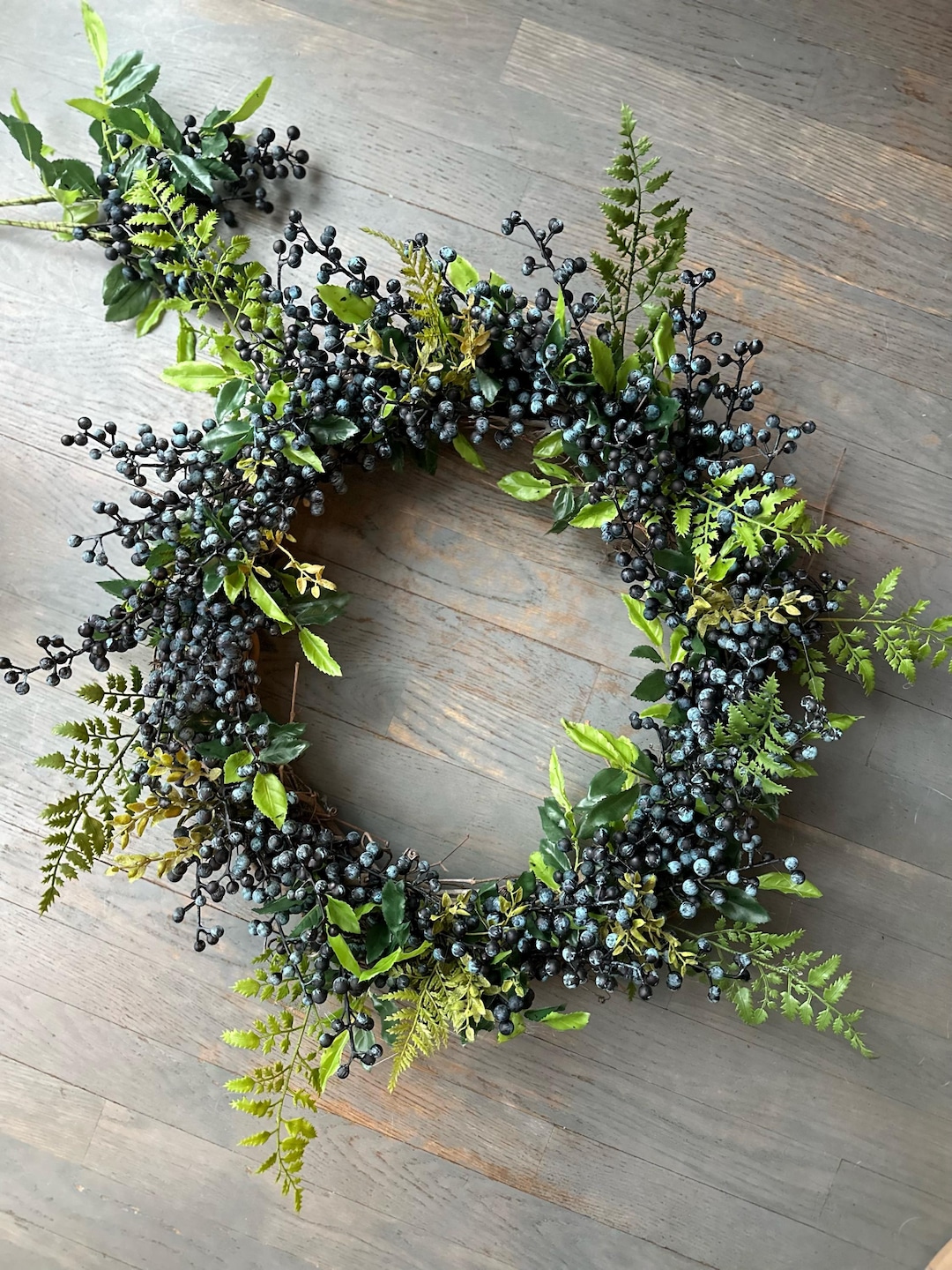 Blue Berry Wreath for Spring Winter Home Decor Candle Ring Tabletop ...