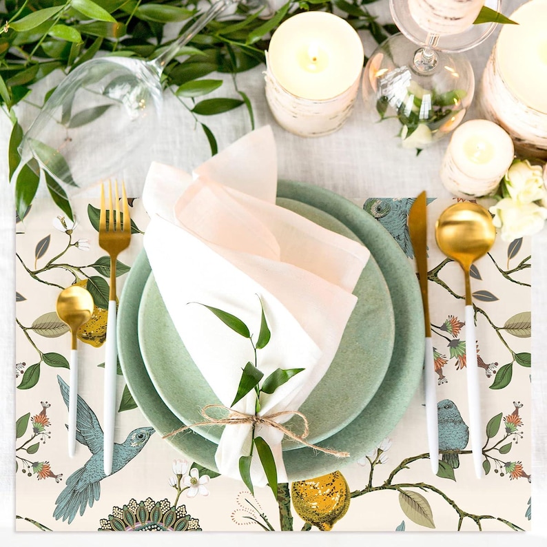 Vintage Paper Placemats Elegant Dinner Party Tablescape for Floral ...