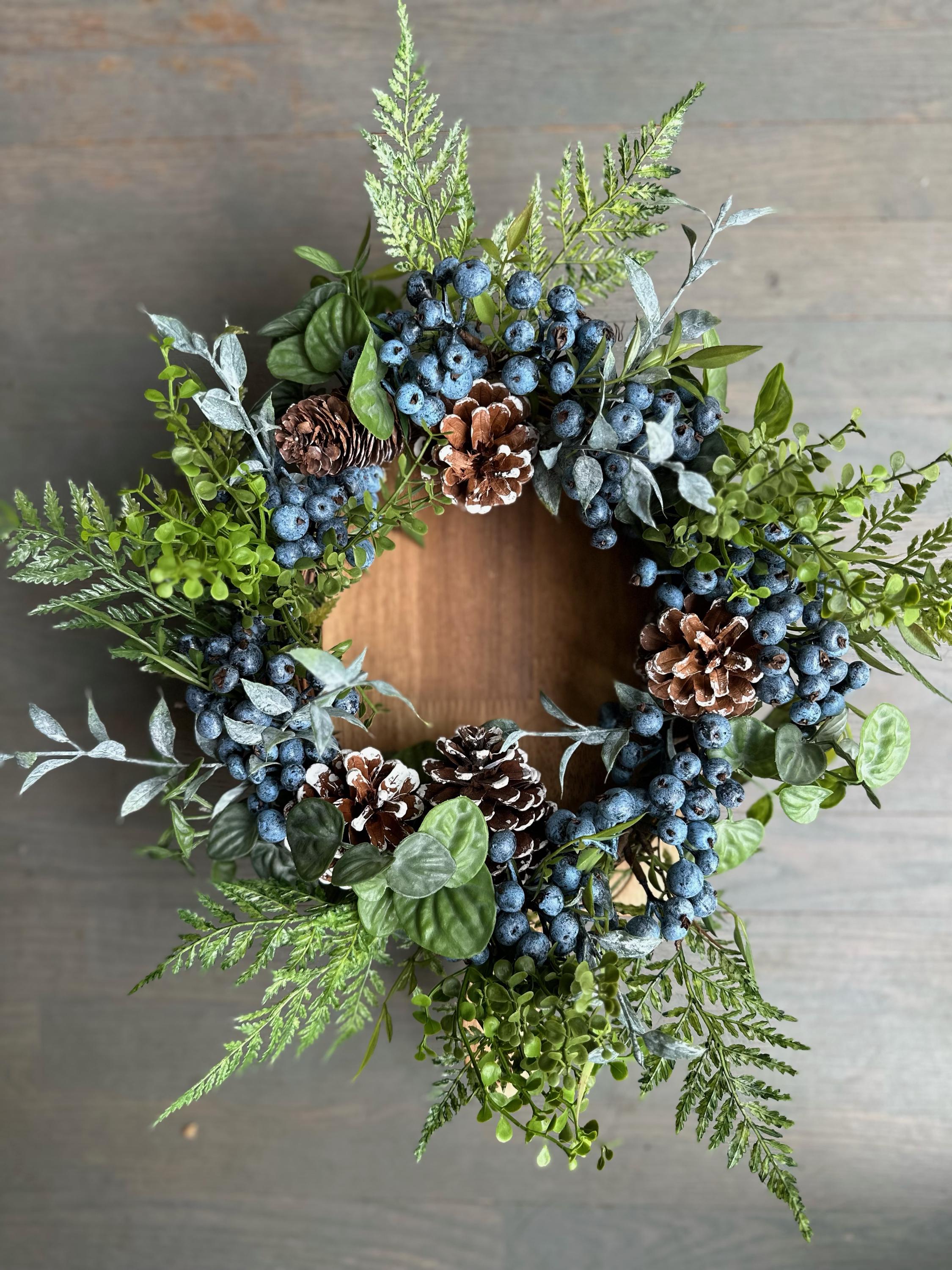 Blue Berry Wreath for Spring Winter Home Decor Candle Ring Tabletop ...