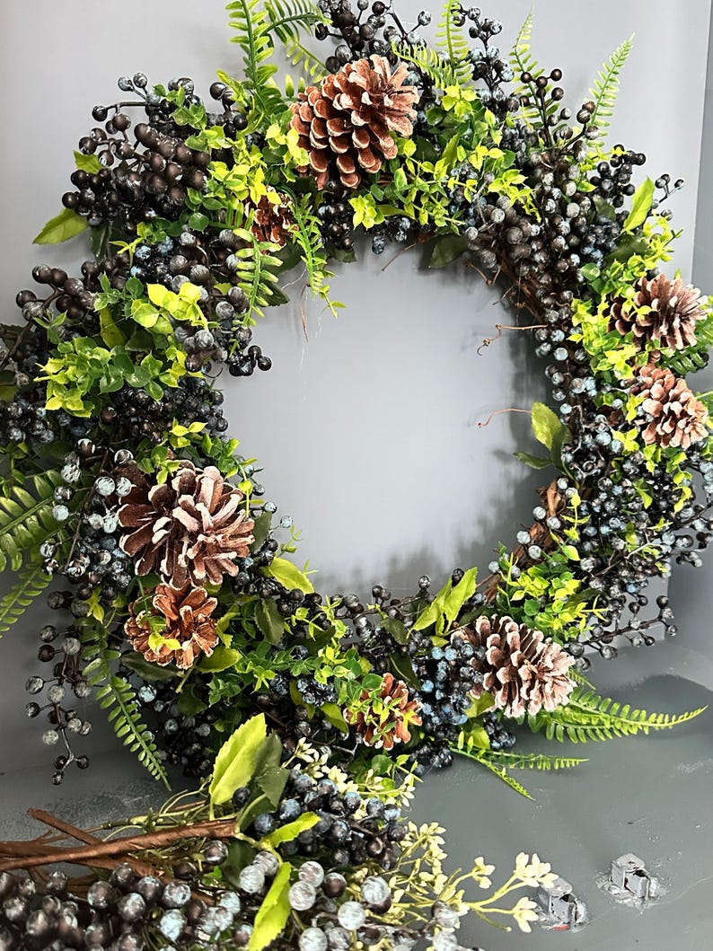 Blue Berry Wreath for Spring Winter Home Decor Candle Ring Tabletop ...