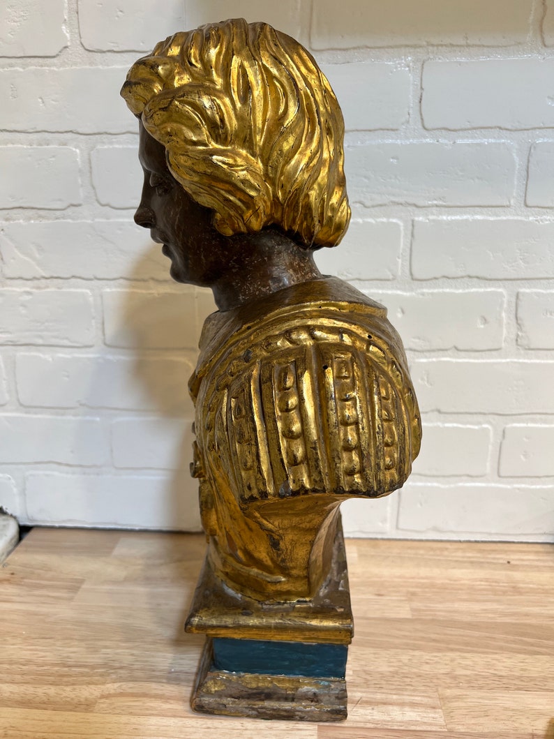 Original Vintage Hand-carved 17th Century Gilded Wooden Bust - Italian ...