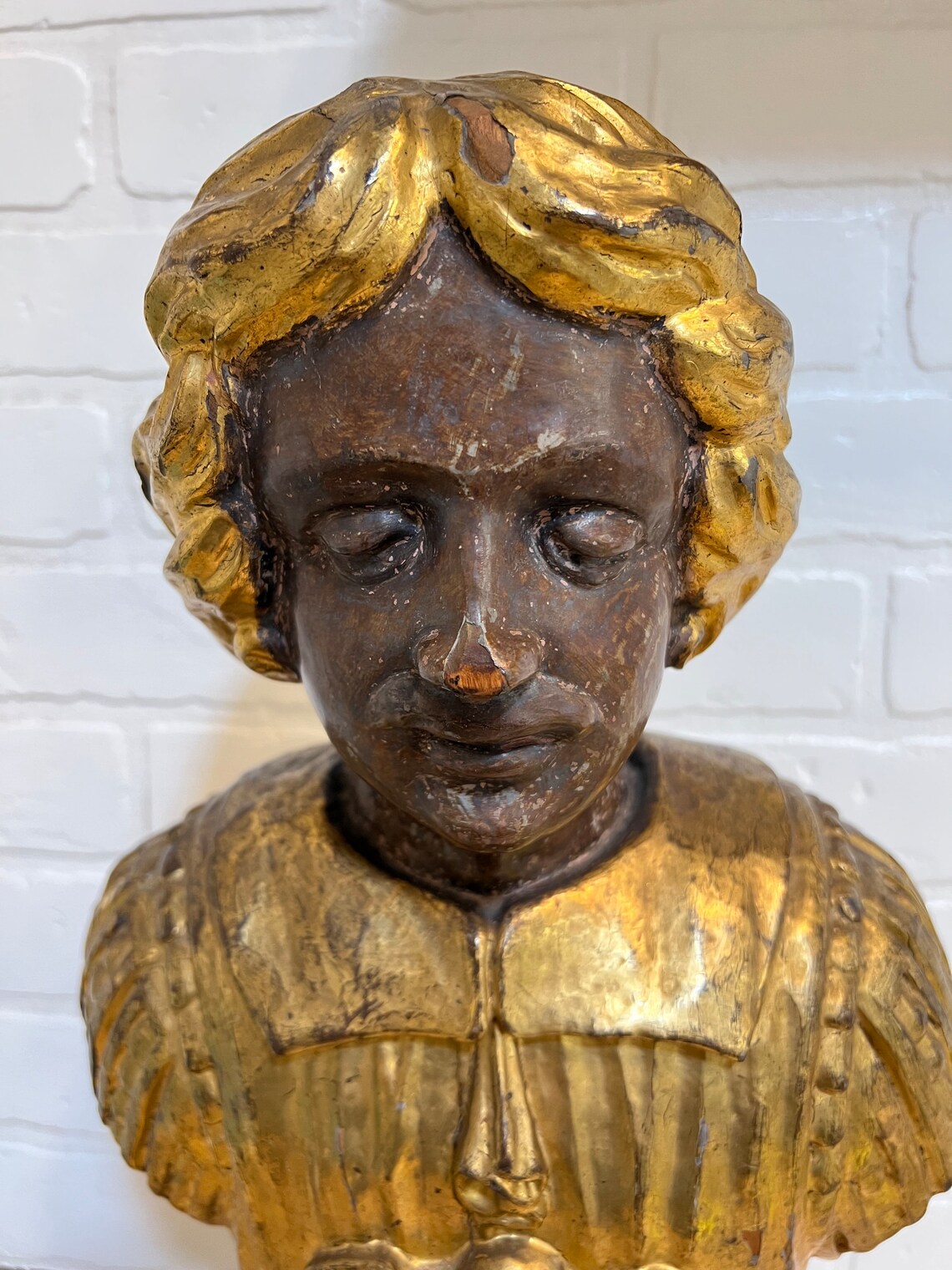 Original Vintage Hand-carved 17th Century Gilded Wooden Bust - Italian ...