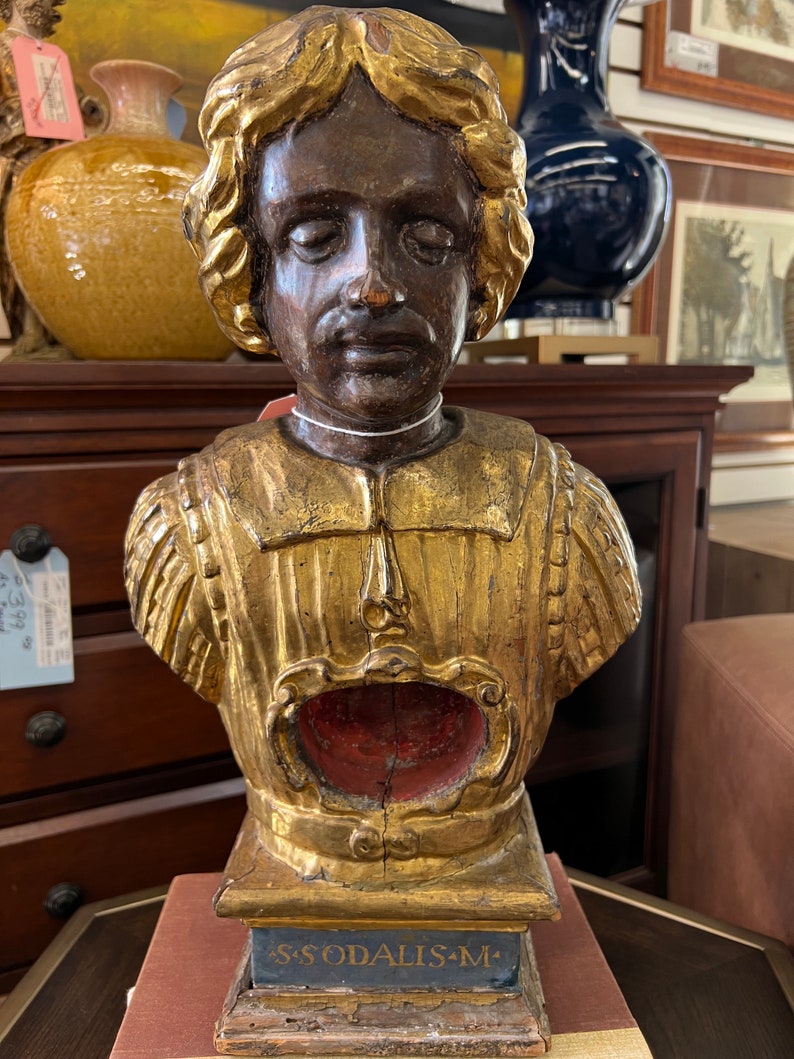 Original Vintage Hand-carved 17th Century Gilded Wooden Bust - Italian ...