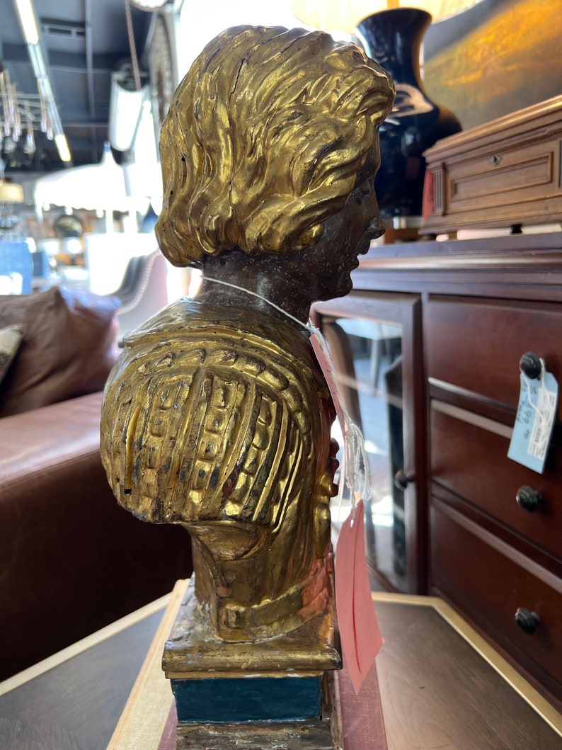 Original Vintage Hand-carved 17th Century Gilded Wooden Bust - Italian ...