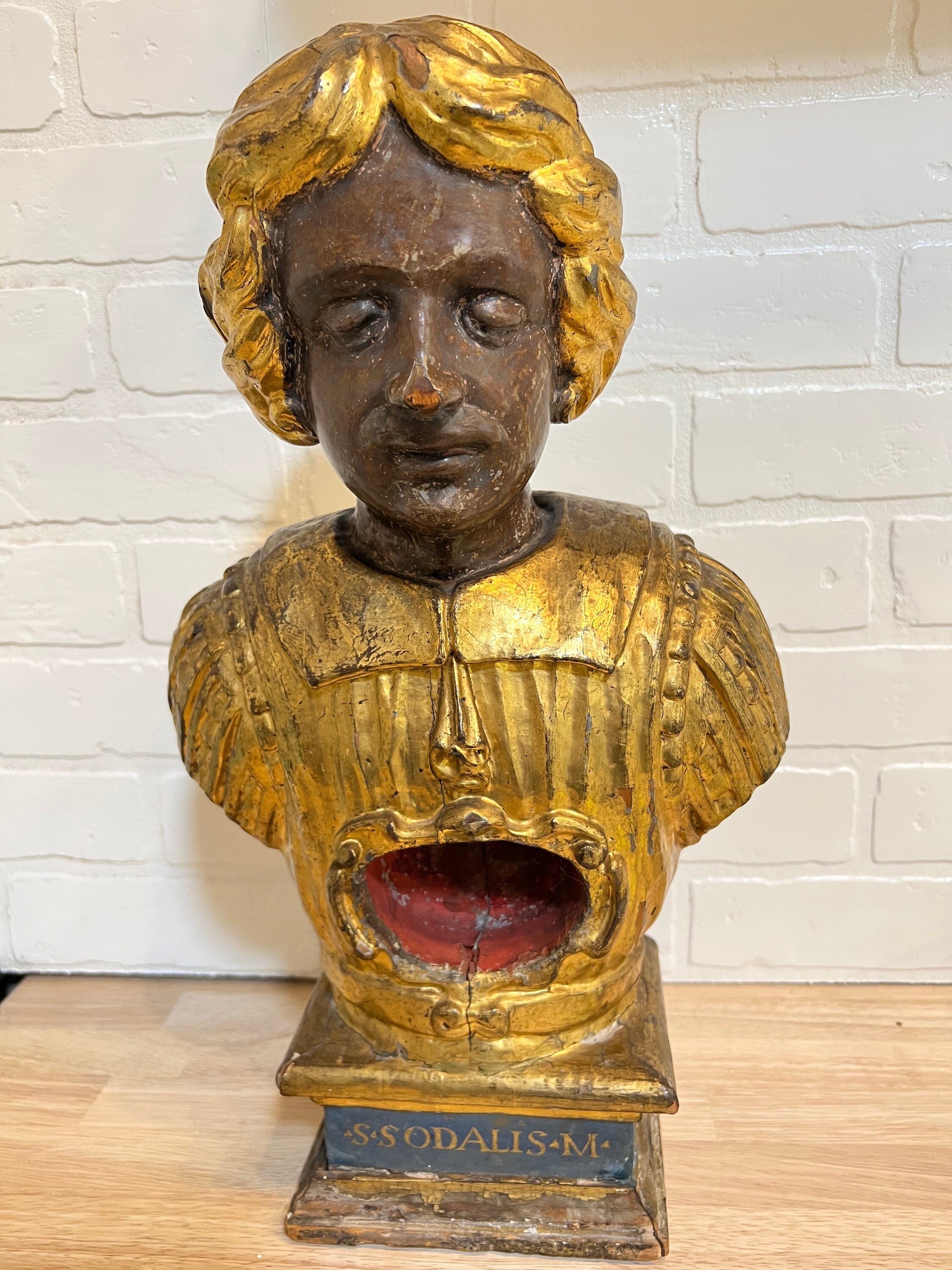 Original Vintage Hand-carved 17th Century Gilded Wooden Bust - Italian ...