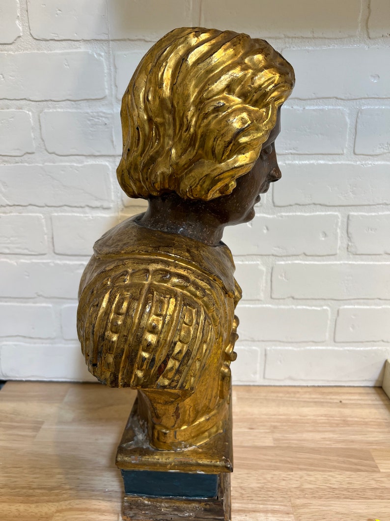 Original Vintage Hand-carved 17th Century Gilded Wooden Bust - Italian ...