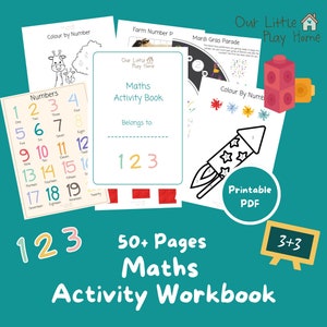 Maths 50 Pages Printable Kids Activities Workbook, EYFS, 3 Years, Fine ...