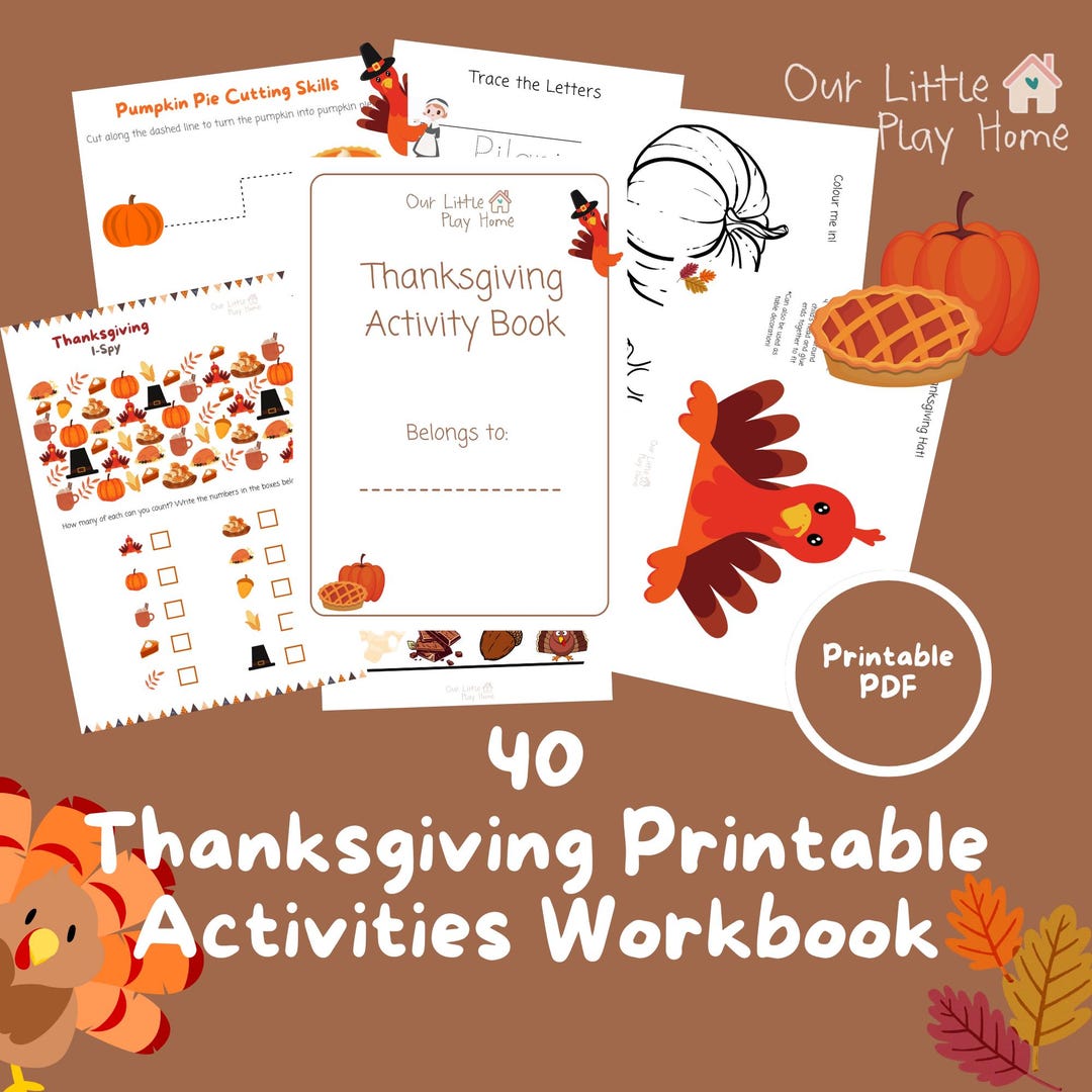 40 Thanksgiving Kids Printable Activities Workbook, EYFS, 0-5 Years ...