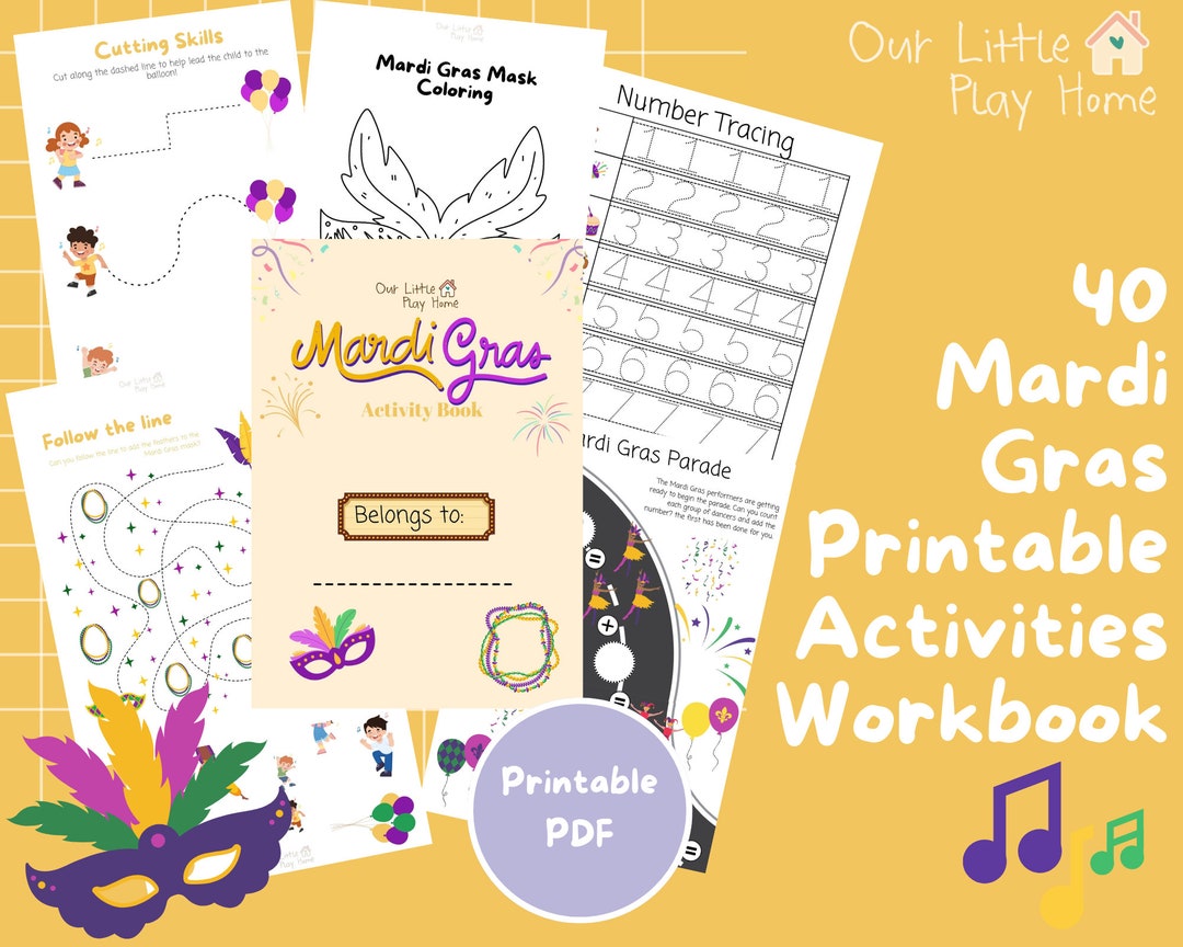 40 Mardi Gras Kids Printable Activities Workbook, EYFS, 0-5 Years, Fine ...
