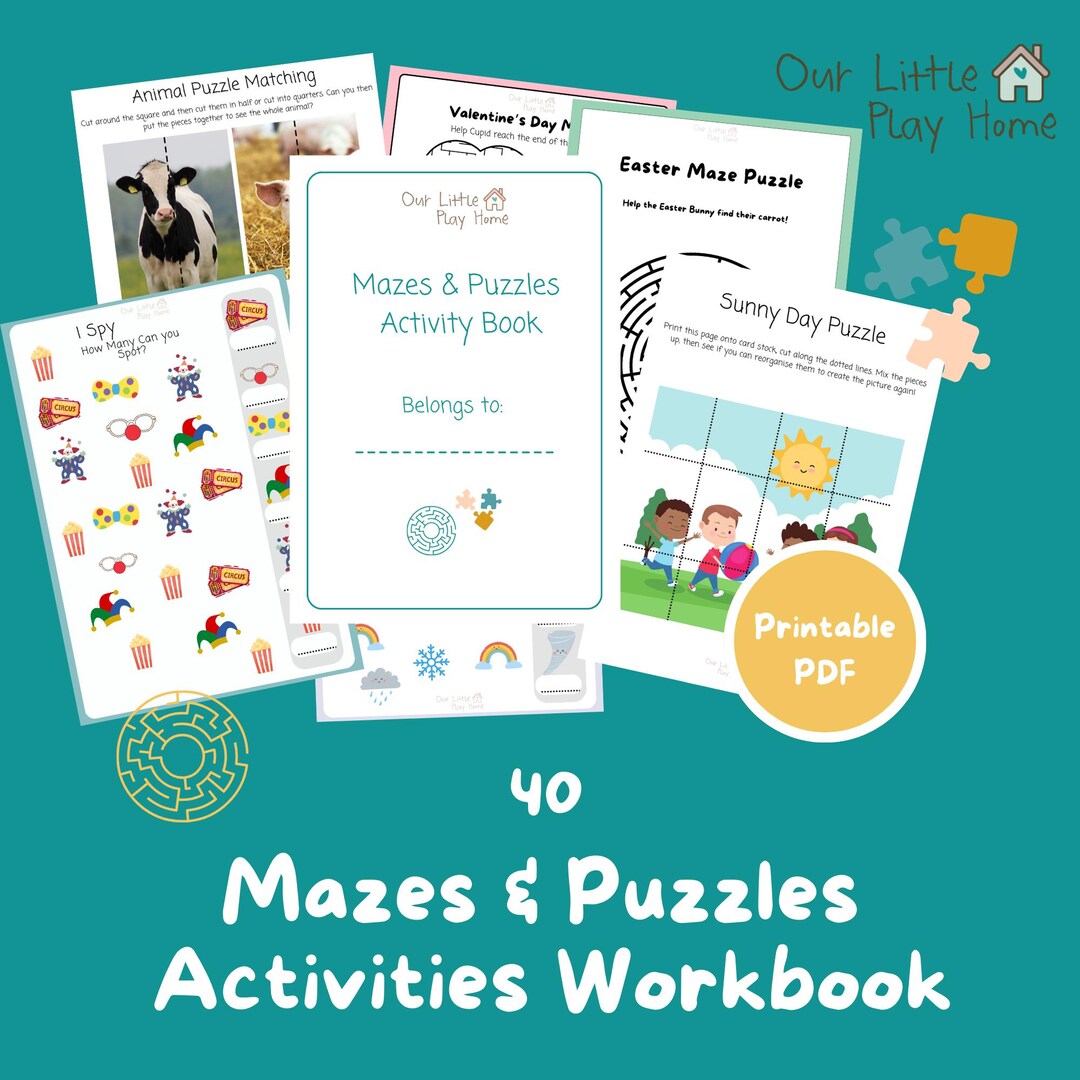 Mazes & Puzzles 40 Pages Printable Kids Activities Workbook, EYFS, 3 ...