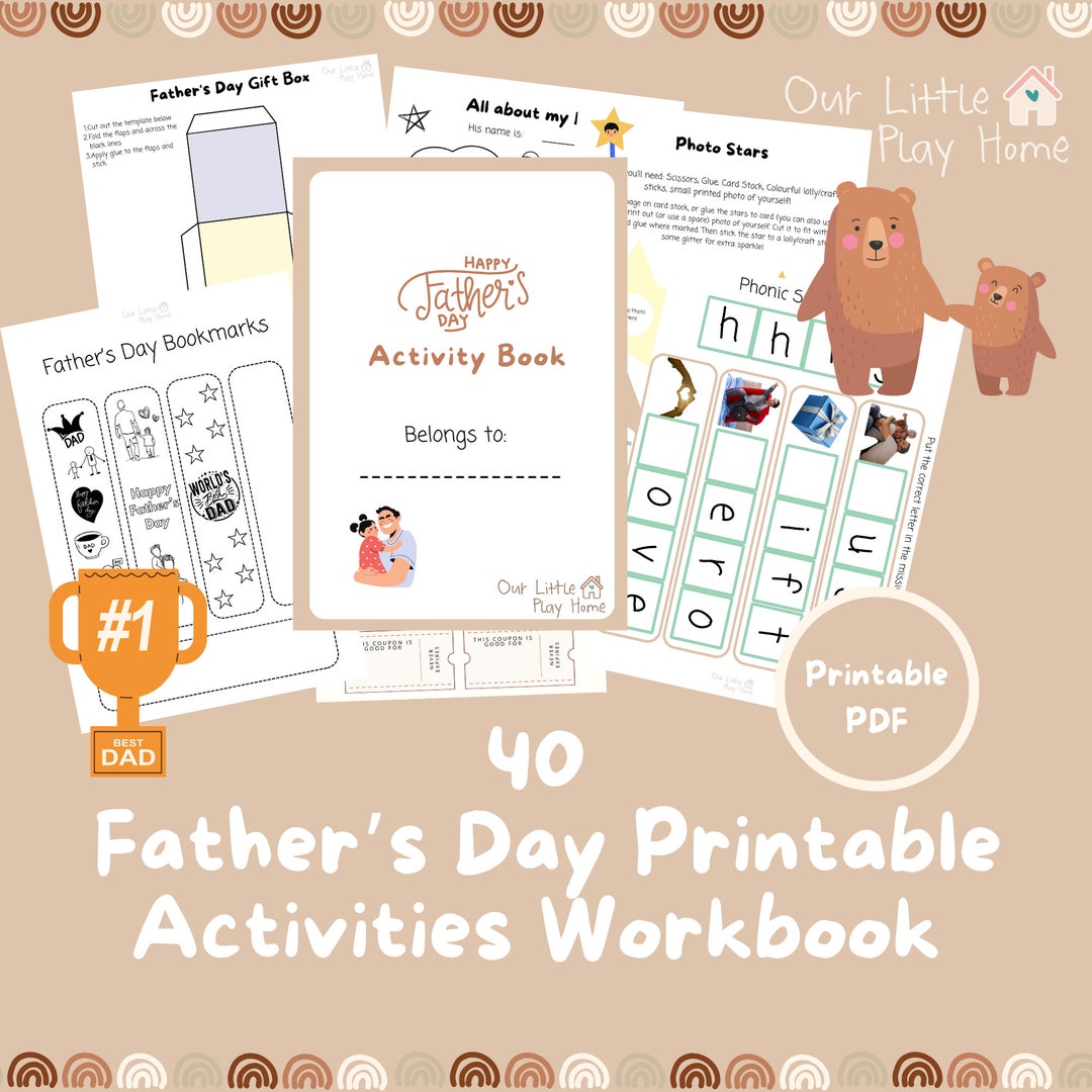 40 Father's Day Kids Printable Activities Workbook, EYFS, 0-5 Years ...