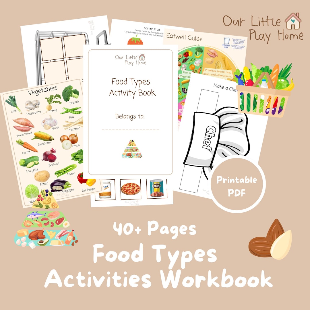 Food Types 40 Pages Printable Kids Activities Workbook, EYFS, 3 Years ...