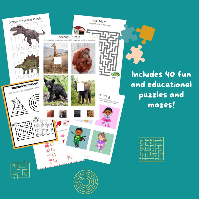 Mazes & Puzzles 40 Pages Printable Kids Activities Workbook, EYFS, 3 ...