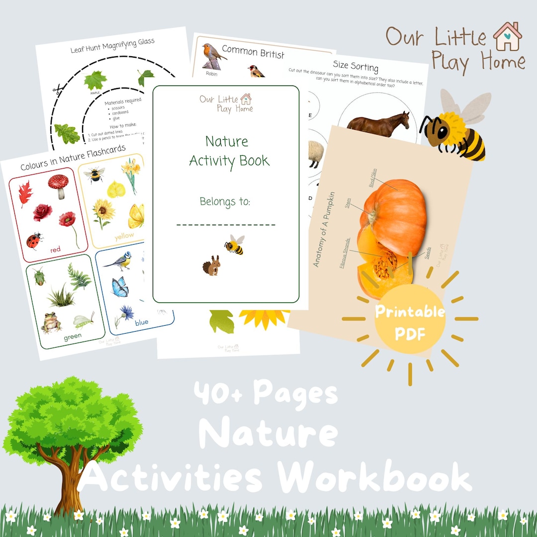 Nature 40 Pages Printable Kids Activities Workbook, EYFS, 3 Years, Fine ...