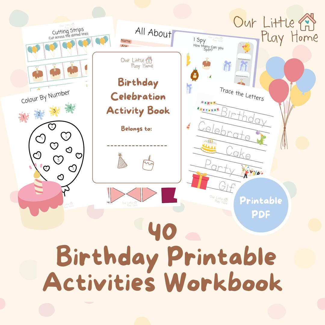 40 Birthday Kids Printable Activities Workbook, EYFS, 0-5 Years, Fine ...