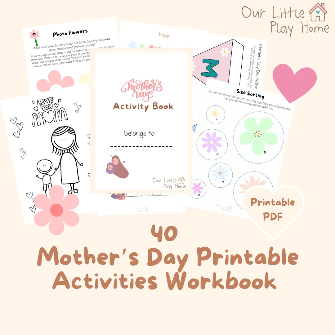 40 Mother's Day Kids Printable Activities Workbook, EYFS, 0-5 Years ...