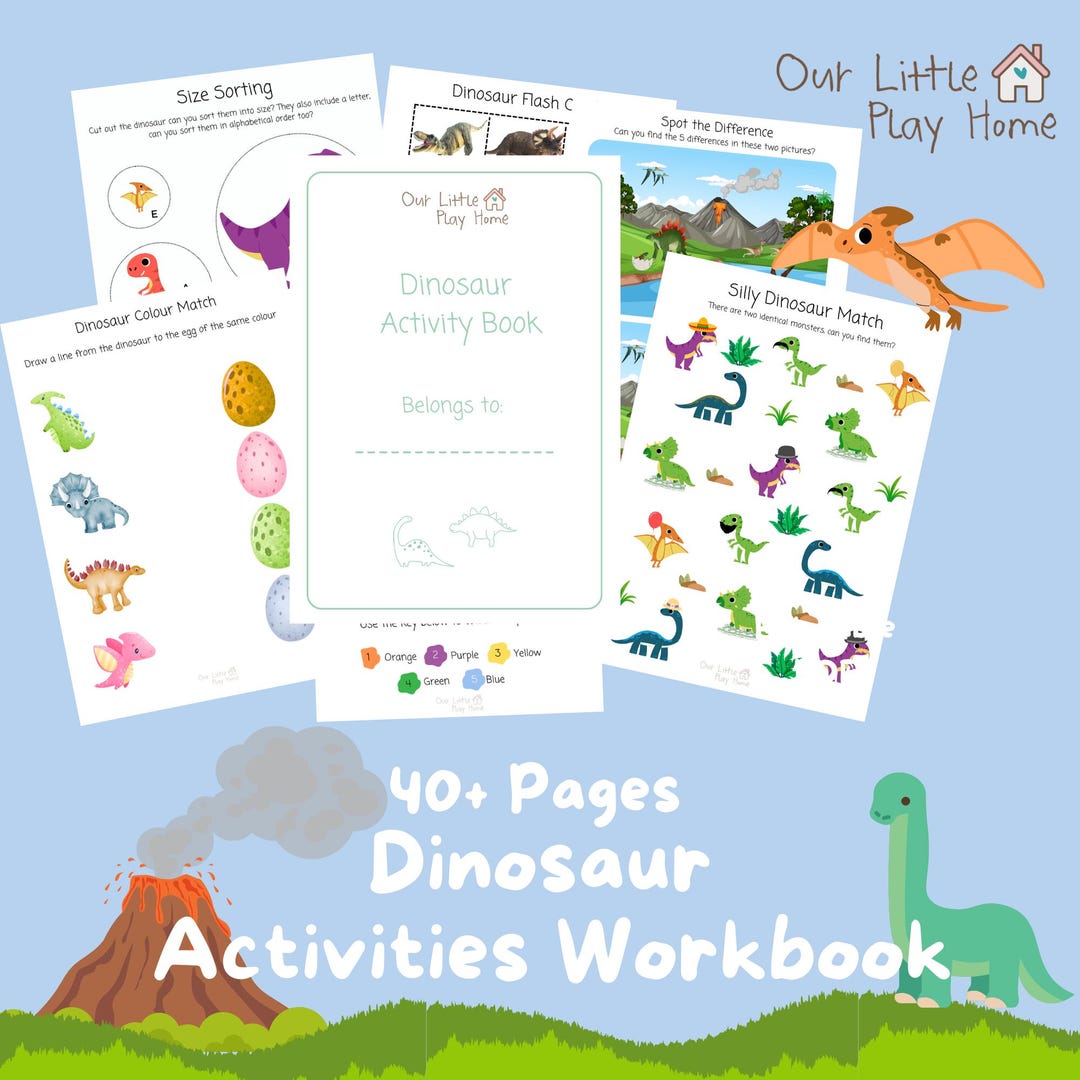 Dinosaur 40 Pages Printable Kids Activities Workbook, EYFS, 3 Years ...