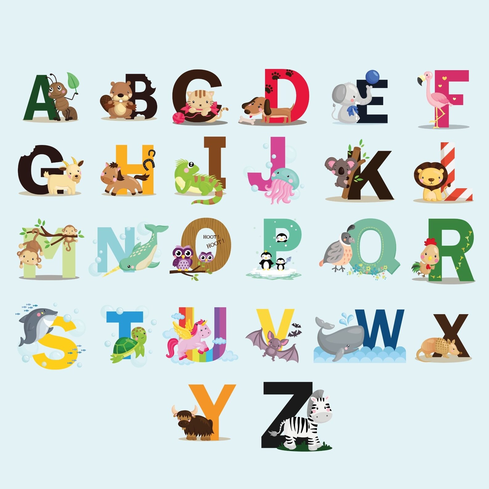 Cute Animal Alphabet, Clipart Bundle Transparent PNG, Animal Alphabet ...