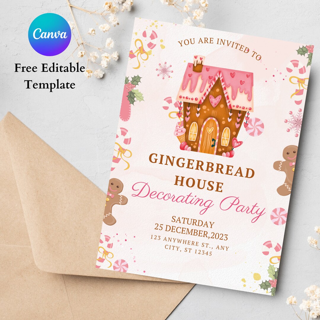 Editable Gingerbread House Decorating Party Invitation, Christmas ...