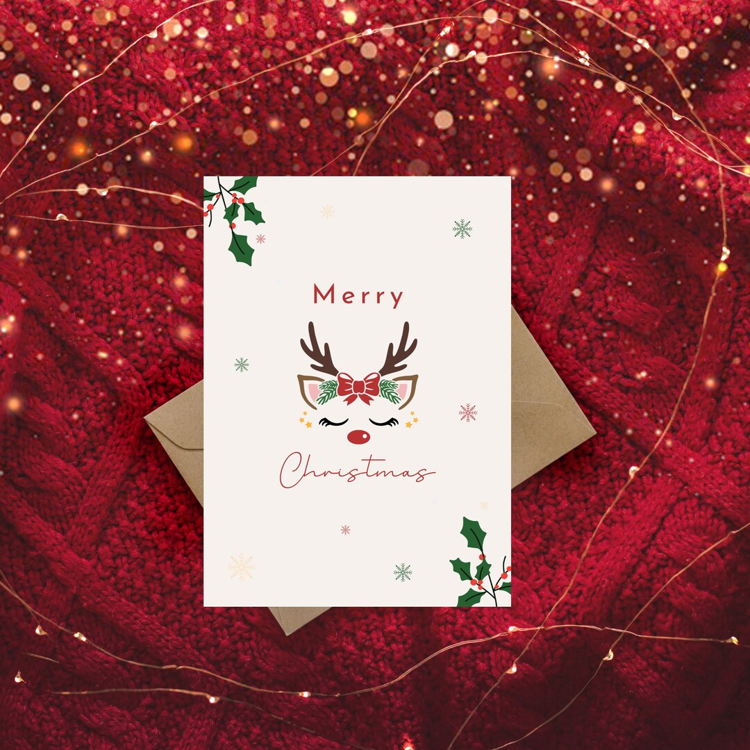 Merry Christmas Greeting Card Template, Christmas Card Printable ...