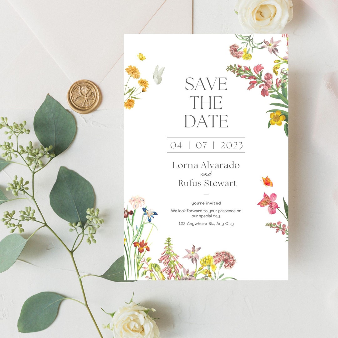 Wildflower Wedding Invitation Template, Printable Wedding Invitation ...