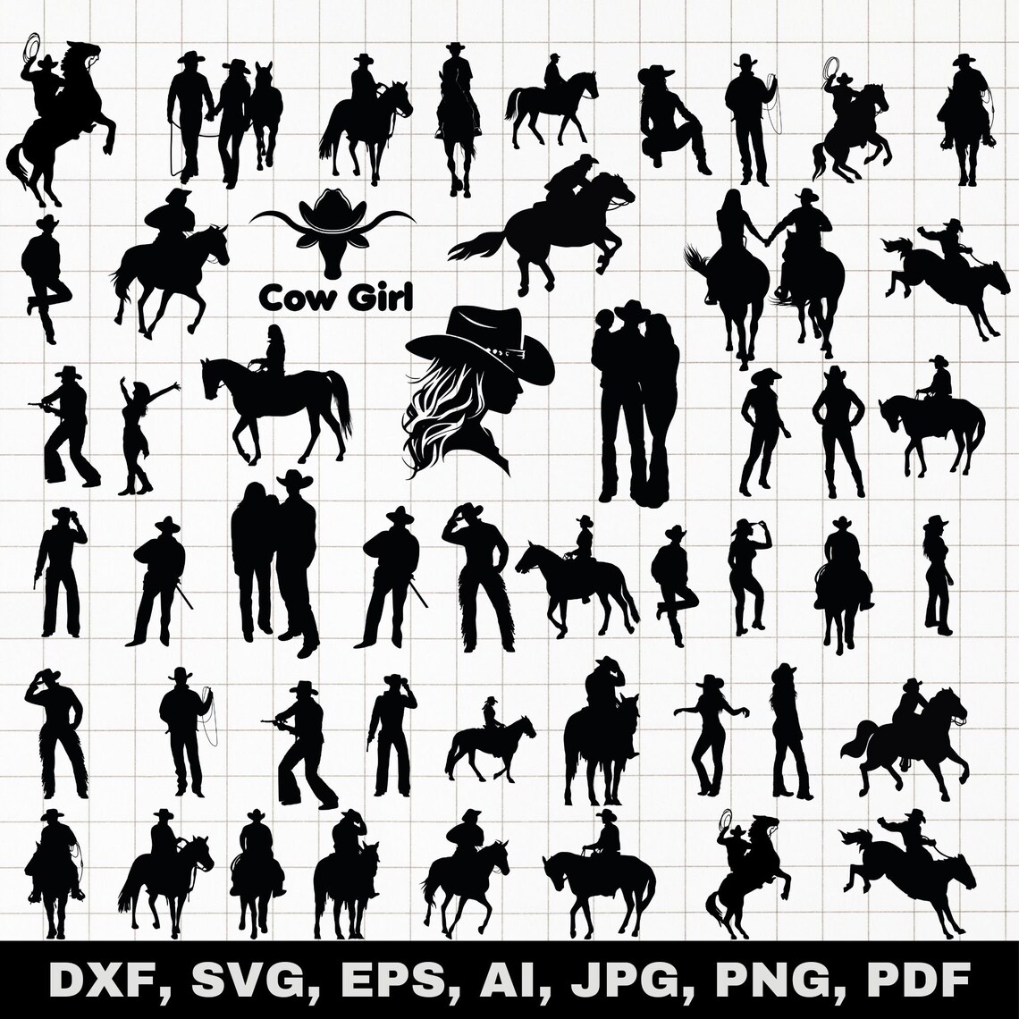 Cowgirl Silhouette Svg, Cowboy Svg, Cow Family Svg, Roping Cowgirl Svg ...