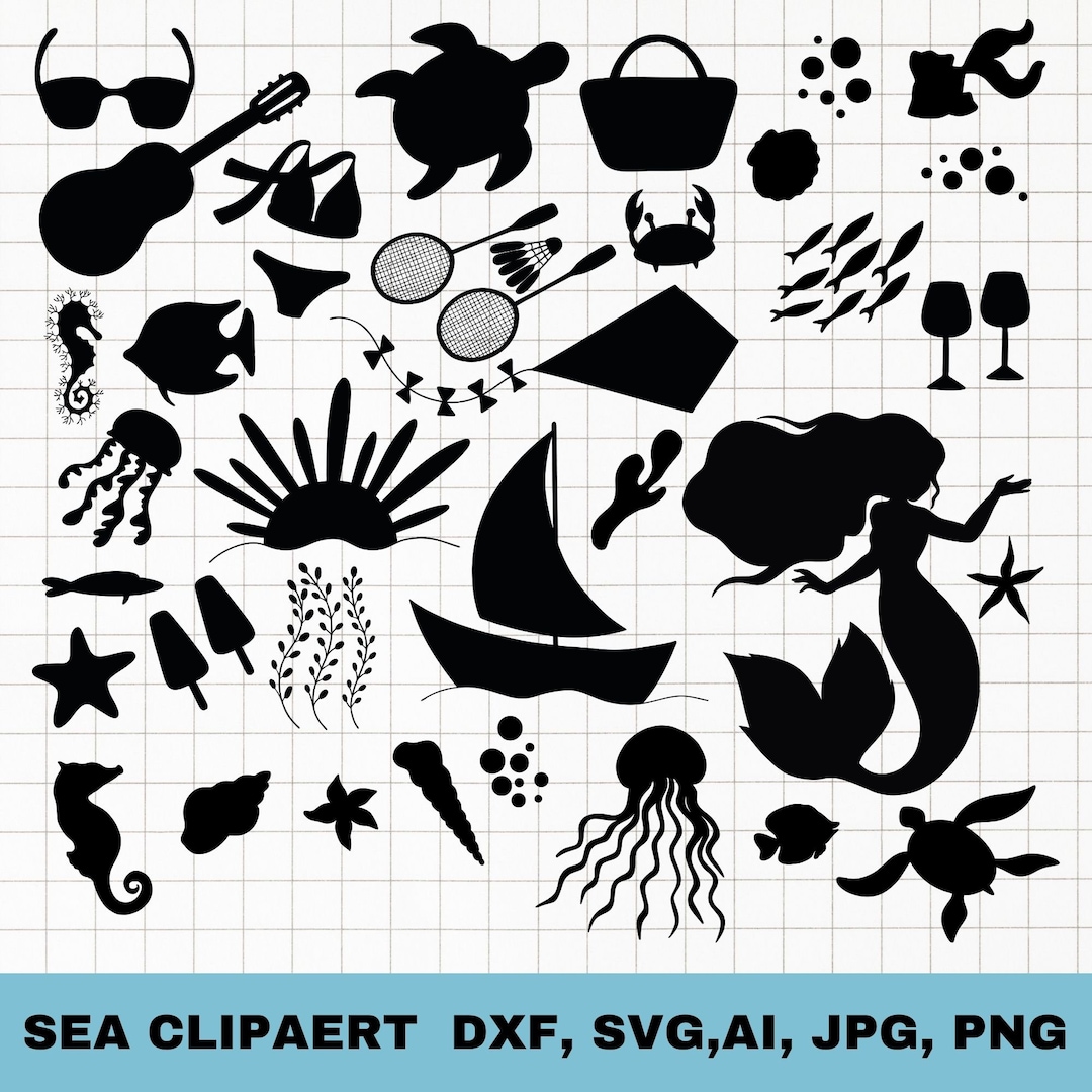 Ocean Clipart SVG Bundle With Sea Turtle, Jellyfish, Seashell ...