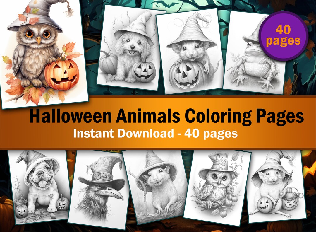 Set of Halloween Animals Coloring Pages - Printable PDF Instant ...