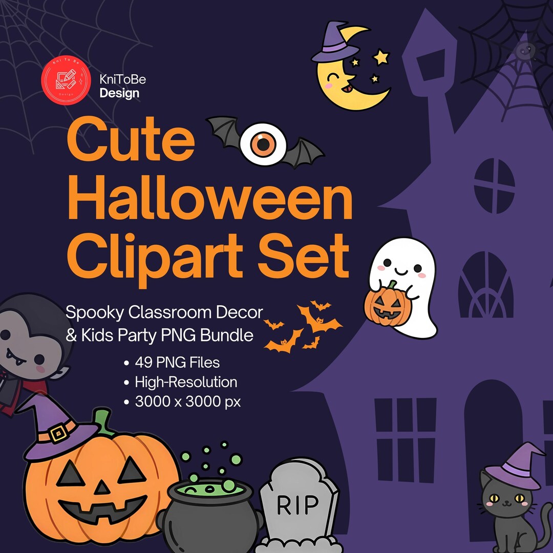 Cute Halloween Clipart Set - Spooky Classroom Decor and Kids Party PNG ...