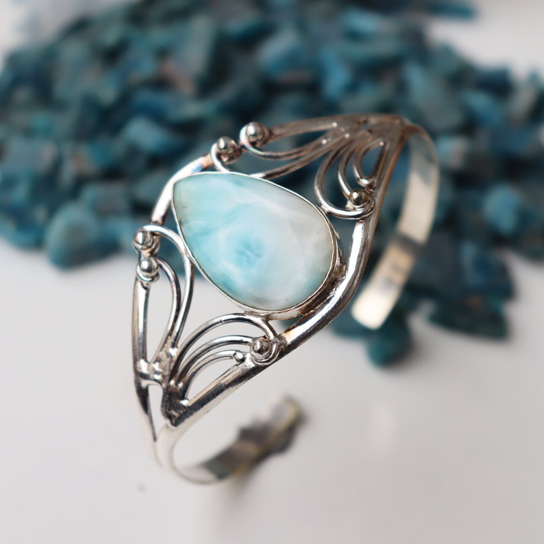 Dolphin Larimar Bangle Designer Bangle Pear Larimar Bangle - Etsy