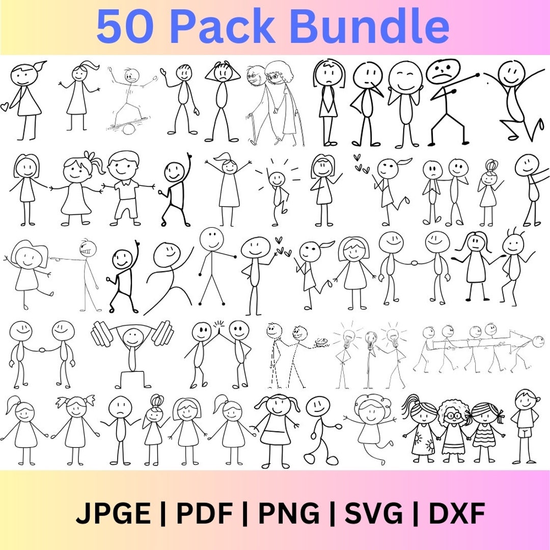 50 PACK Stick Figures SVG Bundle Stick Boy Clipart Stick Girl Png Stick ...