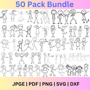 50 PACK Stick Figures SVG Bundle Stick Boy Clipart Stick Girl Png Stick ...