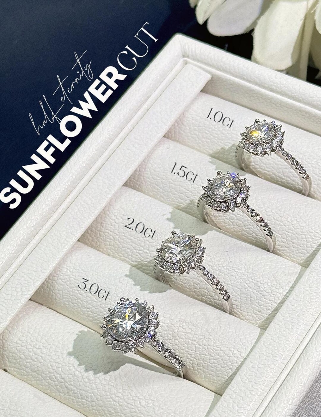 Moissanite Engagement Ring for Women Diamond Eternity Band Sunflower Wedding Ring 18K White Gold ...