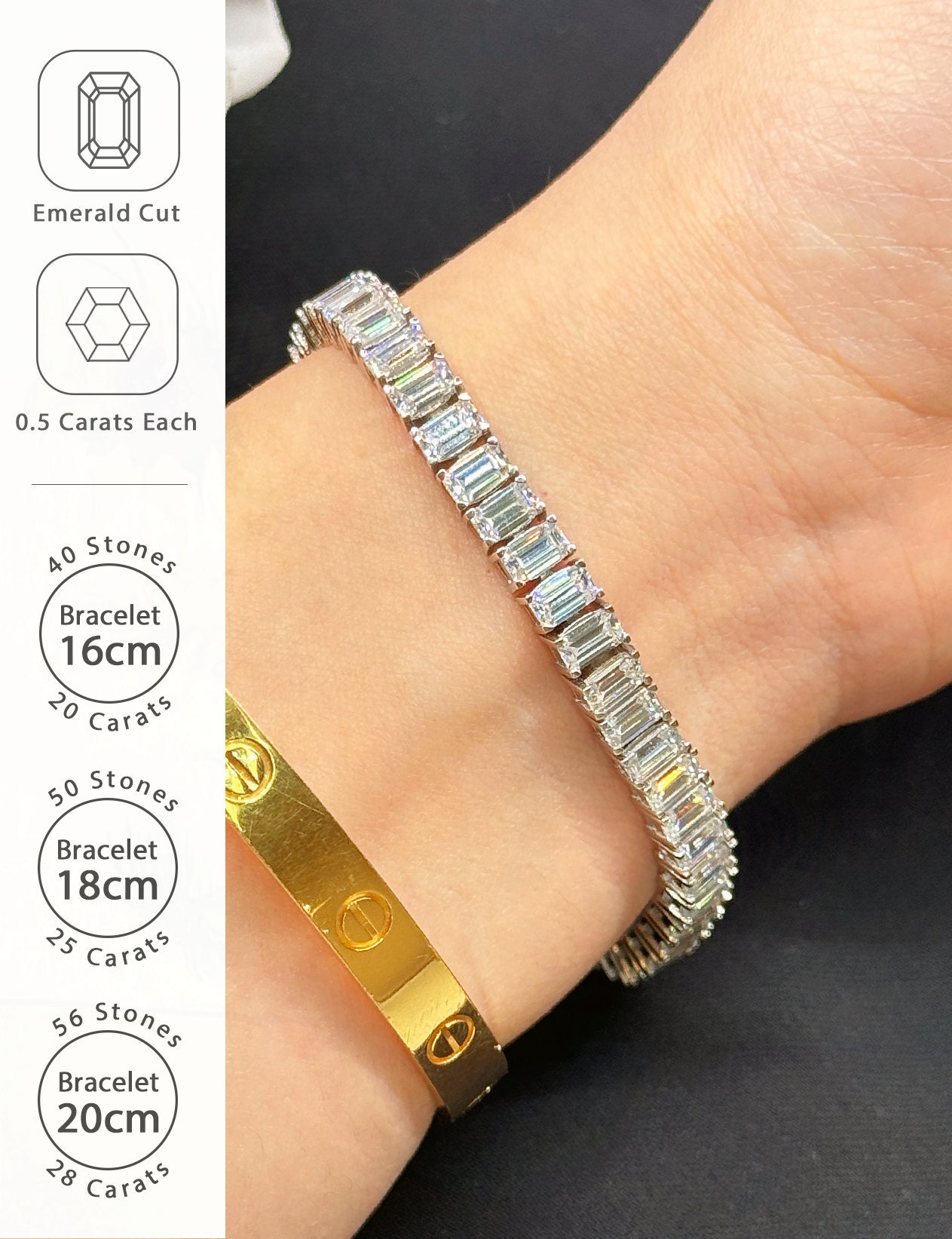 Moissanite Tennis Bracelet Men Women Diamond Jewelry Set Emerald