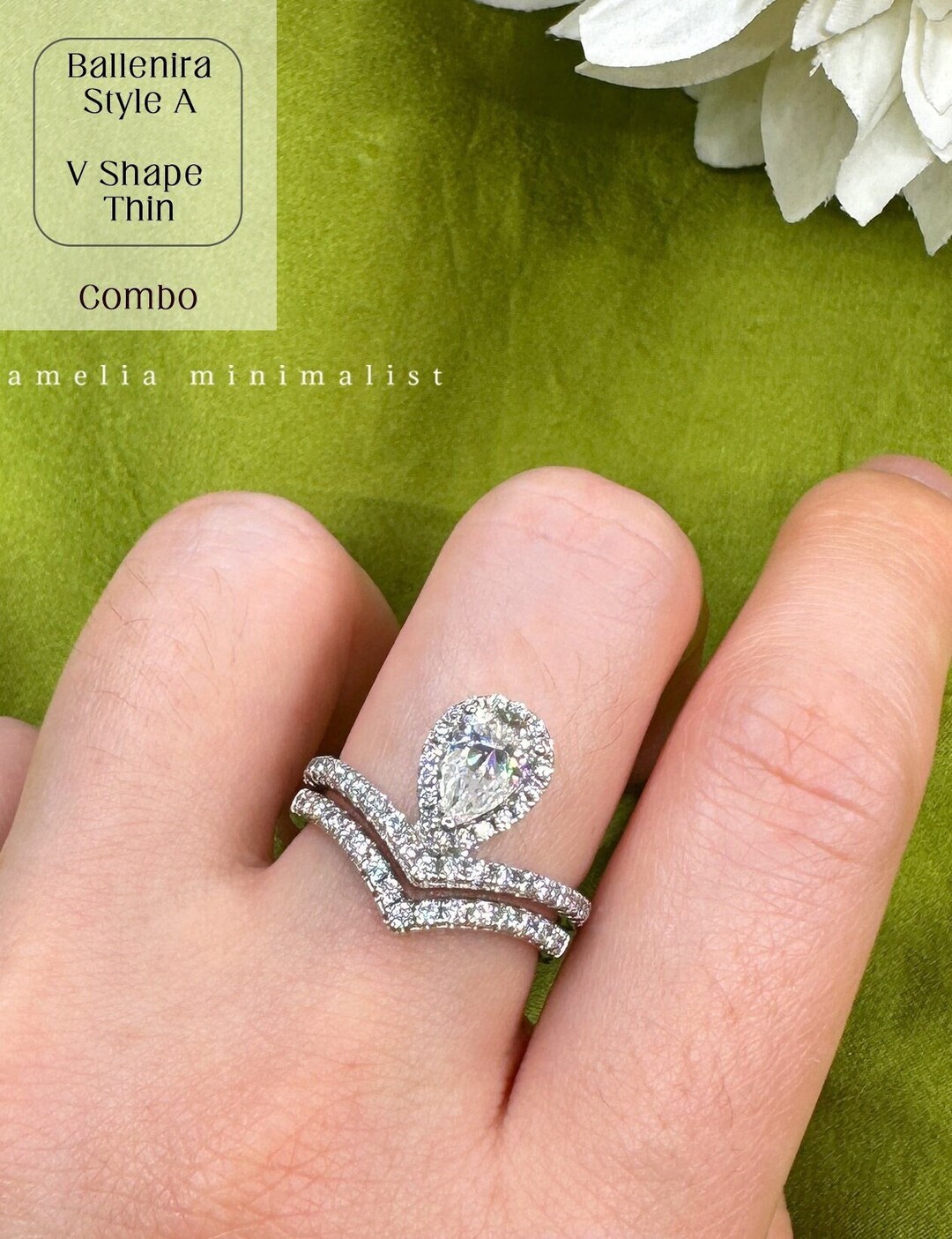 Engagement Ring MOISSANITE Band Diamond Wedding Ring Curved V Shape ...