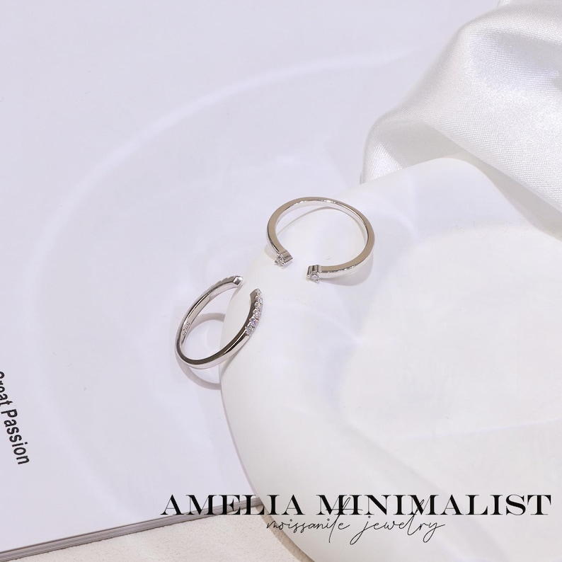 Minimalist Moissanite Open Design Ring, Adjustable Gap Band, Stackable ...