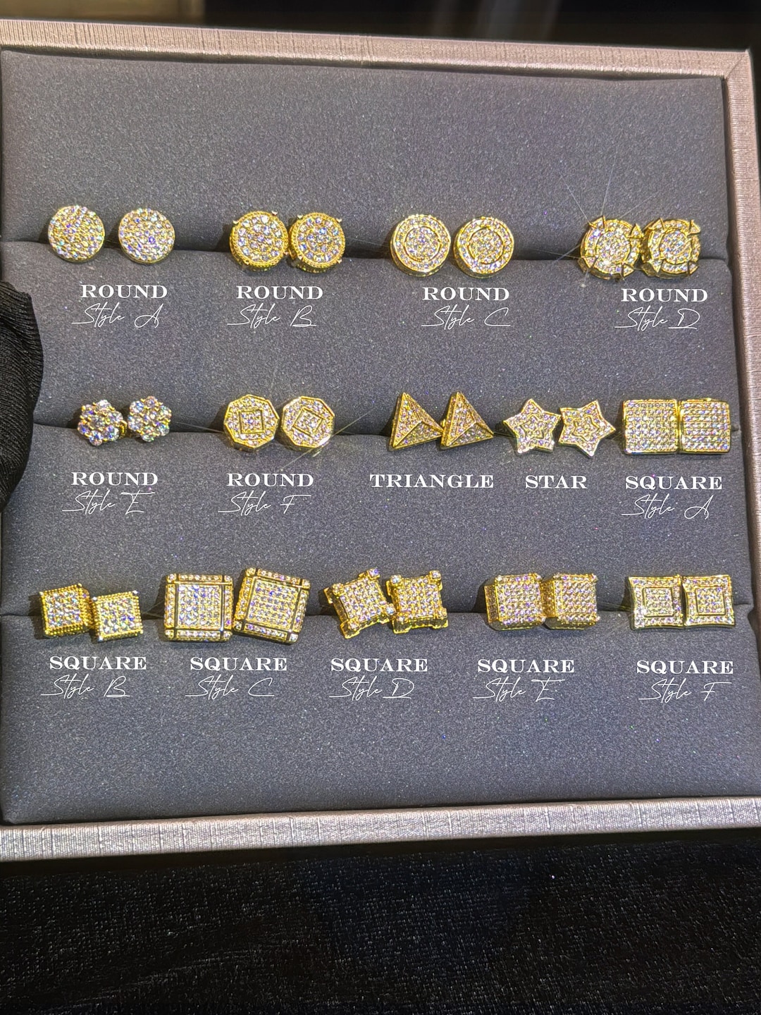 Moissanite Rapper Style Men's Screw Back Stud Earrings 18K Gold Plated ...