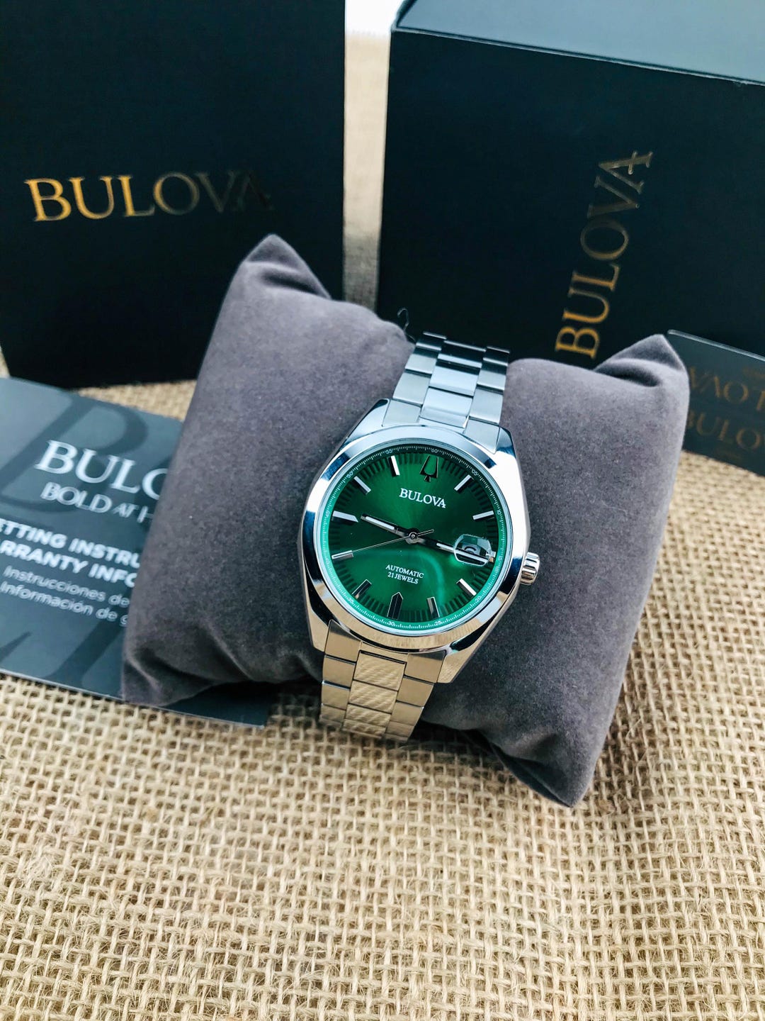 Bulova 96B429 Men's Surveyor Automatic Green Dial Stainless Steel Watch ...