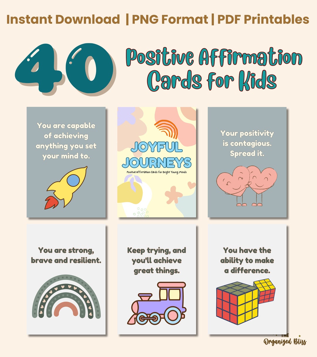 40 Printable Affirmations Flash Cards for Kids Digital Download PDF ...
