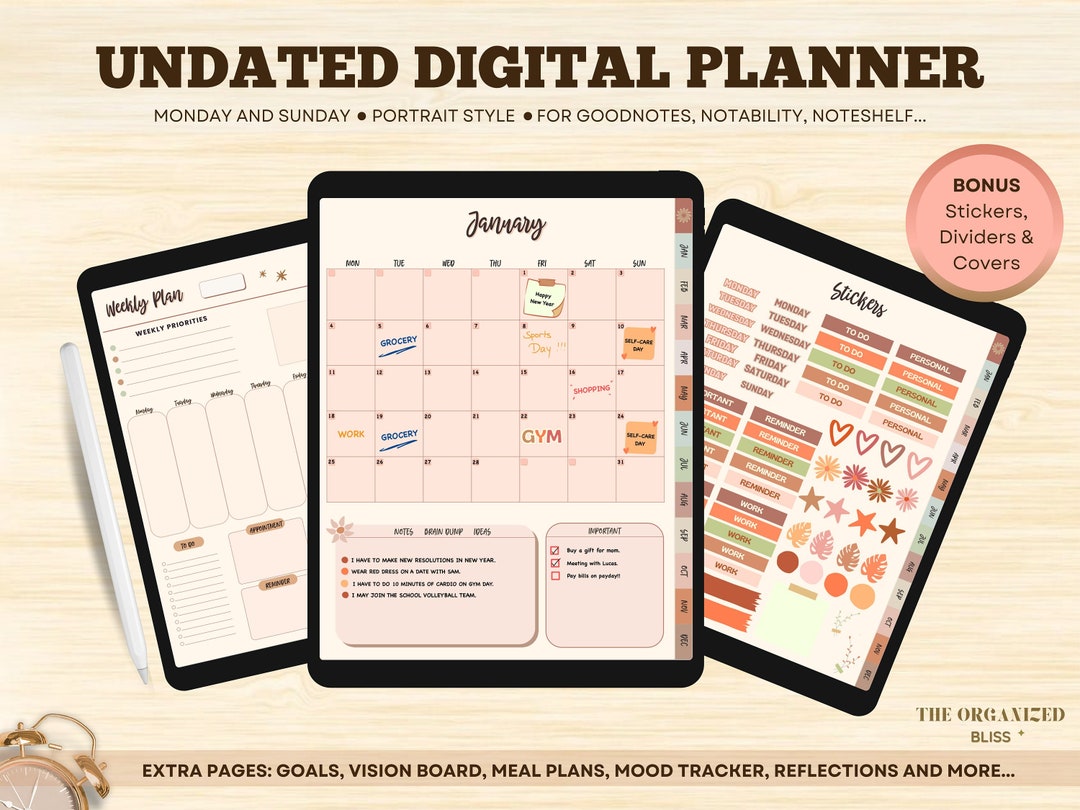 Undated Digital Boho Planner, Goodnotes Planner, iPad Planner ...