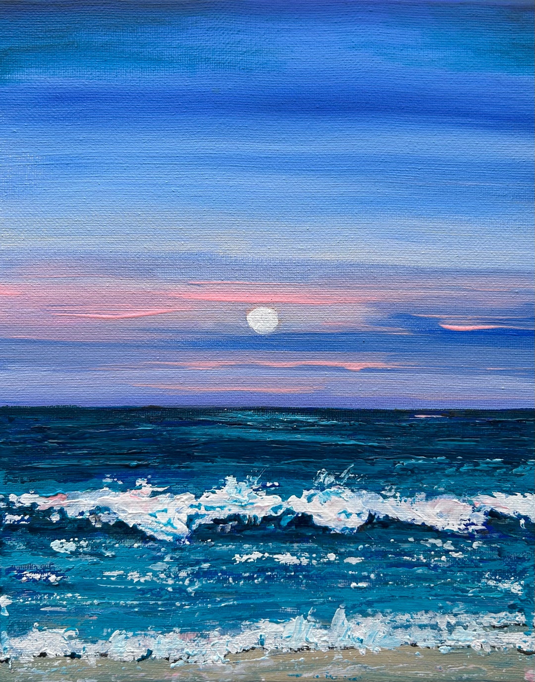 Original Painting, Pink Sunset, North Norfolk Coast, Canvas 10x8 - Etsy