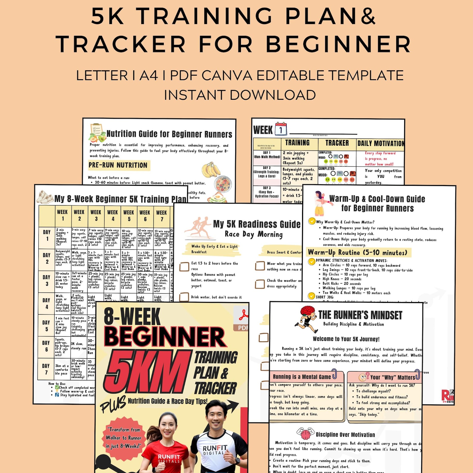 Beginner's 5K Training Plan and Tracker Printable Fitness Tracker ...